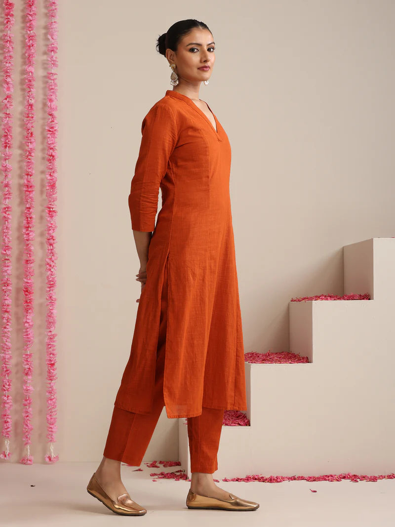 Tara Rust Harmony – Cotton Slub Kurta Set | Dhirai